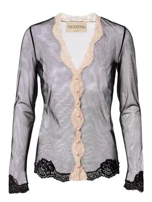 Valentino Garavani Sheer Lace-trimmed Cardigan - Black