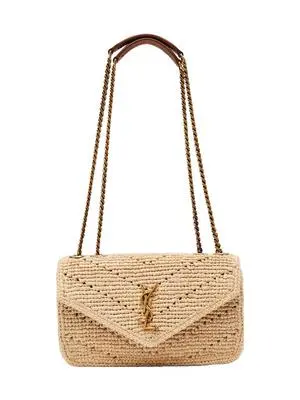 Saint Laurent Loulou Small Raffia Shoulder Bag - Beige