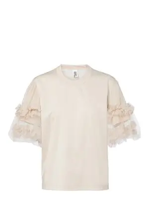 Noir Kei Ninomiya Ruffled Tulle-trimmed Cotton T-shirt - Beige