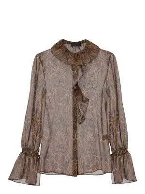 NILI LOTAN Cecily Paisley Silk Blouse - Brown