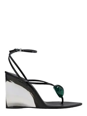 Alaïa Invisible Leather Wedge Thong Sandals Black