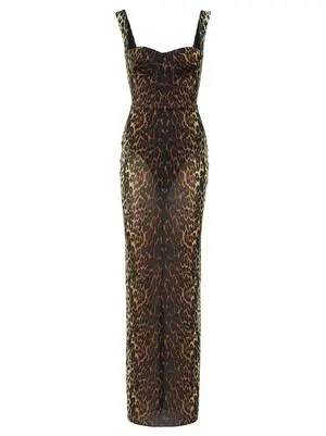 Alex Perry Leopard-print Mesh Gown - Brown