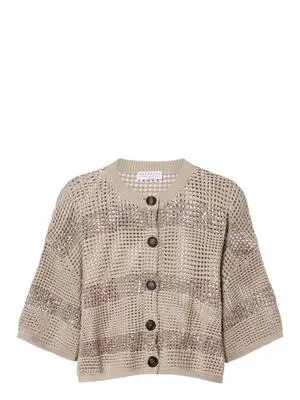 Brunello Cucinelli Sequined Cotton Cardigan - Beige