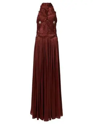 Costarellos Embellished Ruched Georgette Gown - Brown
