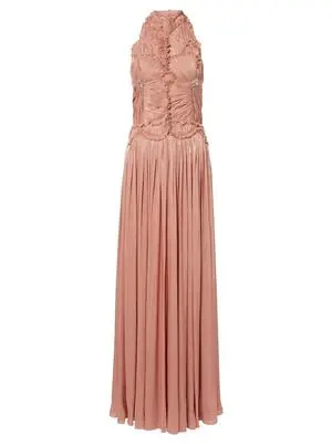 Costarellos Embellished Ruched Georgette Gown - Pink