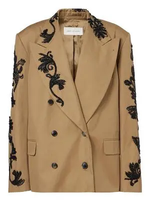 Dries Van Noten Embellished Cotton Double-breasted Blazer - Beige