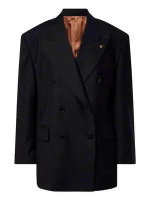 Versace Double-breasted Oversized Virgin Wool Blazer - Blue