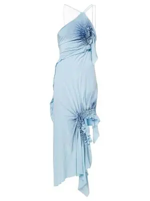 Victoria Beckham Asymmetrical Smocked Silk Cocktail Dress - Blue