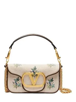 Valentino Garavani Locò Small Embroidered Top-handle Bag Beige