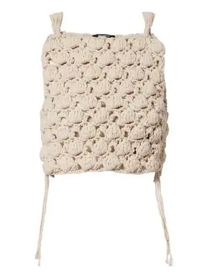 Balmain Crochet Cotton Crop Top - Beige