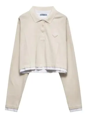 Prada Long-sleeved Piqué And Jersey Polo Shirt - Neutral