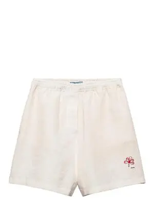 Prada Embroidered Slubbed Linen Shorts - White