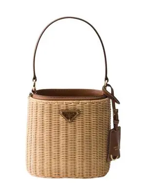 Prada Wicker And Leather Bucket Bag - Neutral