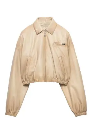 Prada Cropped Nappa Leather Jacket - Neutral