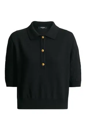 Balmain Knitted 3-button Polo - Black
