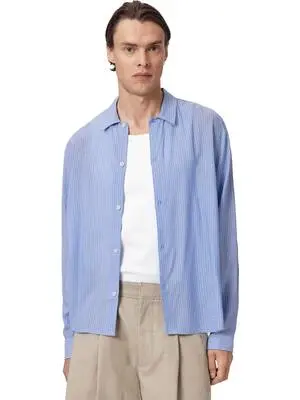ALLSAINTS Furrow Long Sleeve Boxy Striped Shirt - Blue