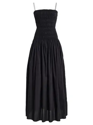 Matteau Shirred Cotton Maxi Dress - Black