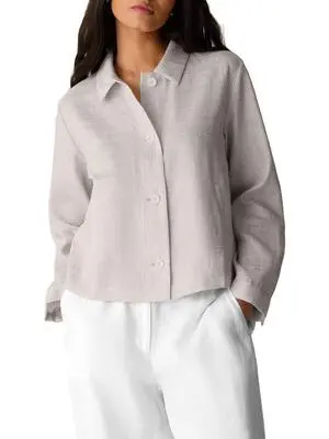 Eileen Fisher Classic Collar Striped Linen Blend A-line Jacket - Wheat