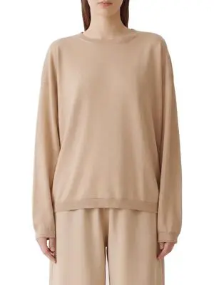 Fabiana Filippi Fabiana Filippi Crew Neck Pullover In Cotton And Silk Blend Beige