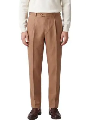 Brunello Cucinelli Tailored Cotton And Linen Trousers - Camel