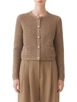 Fabiana Filippi Crew Neck Cotton Cardigan - Kaki