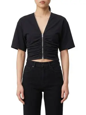 Alexander Wang Cropped Cotton Top With Zip Closure - Black