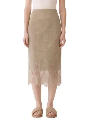 Fabiana Filippi Fabiana Filippi Perforated Suede Midi Skirt With Lace Inserts Kaki