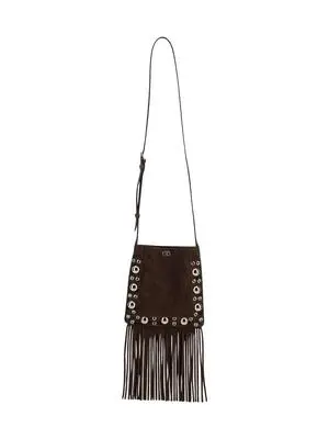 Valentino Garavani Nellcôte Suede Bag With Studs And Fringes - Brown