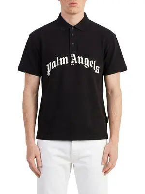 Palm Angels Classic Cotton Polo Shirt With Logo - Black