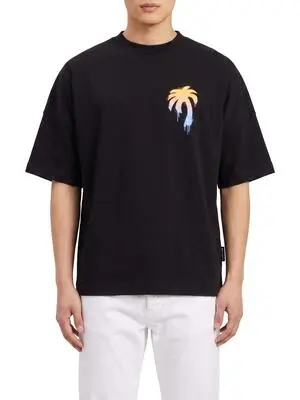 Palm Angels Cotton Crewneck T-shirt With Logo - Black