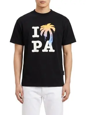Palm Angels Cotton Crewneck T-shirt With Logo Print - Black
