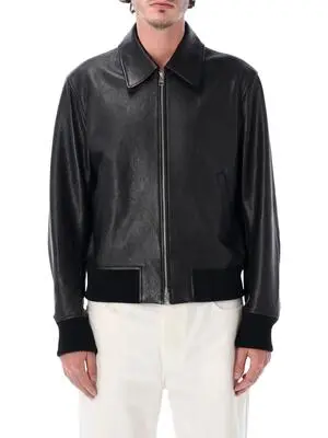 Ami Zip Up Leather Jacket - Black