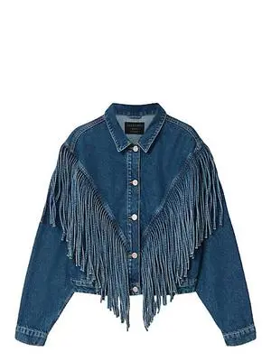 ALLSAINTS Marlene Fringed Denim Jacket - Dark Indigo