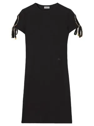 Burberry Ribbed Cotton Dress With Check Trim - Black
