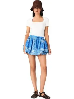 Maje Printed Ruffled Mini Skirt - Navy