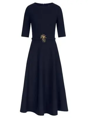 Oscar De La Renta Pineapple Belt Wool Dress - Red