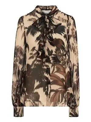 Oscar De La Renta Chiné Palm Leaves Chiffon Blouse - Red
