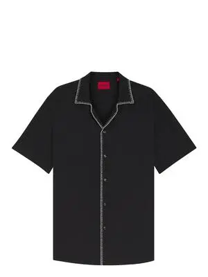 Hugo Relaxed-fit Shirt In Cotton Seersucker - Black