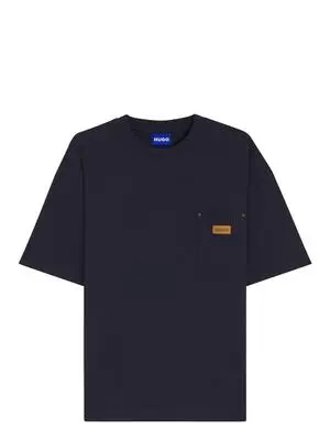 Hugo Loose-fit T-shirt In Cotton With Suede Logo Badge - Dark Blue
