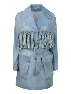 Ermanno Scervino Fringe-detail Belted Blazer - Blue