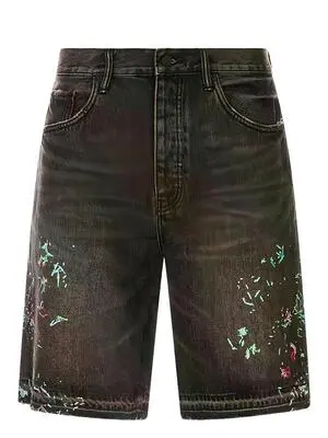 PURPLE BRAND Paint-splatter Denim Shorts - Black