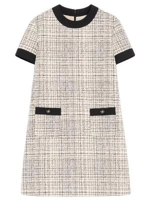 Valentino Garavani Square Tweed Short Dress With Crepe Couture Edges - Vanilla/black