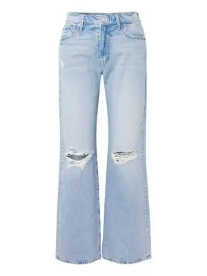 MOTHER Mother Maven Sneak Distressed High-Rise Straight-Leg Jeans Blue