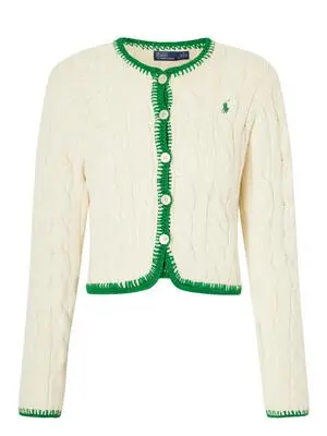 Polo Ralph Lauren Embroidered Cable-knit Cotton-blend Cardigan - Neutrals