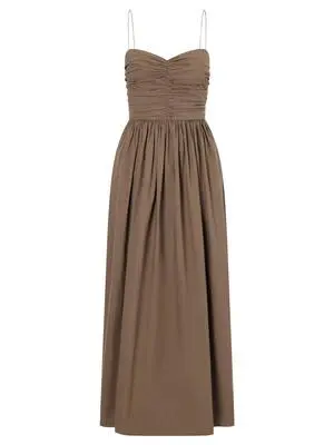 Matteau Gathered Organic Cotton-poplin Midi Dress - Brown
