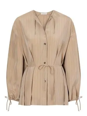 LIBEROWE Ellis Pinstriped Satin Wrap Blouse - Neutrals