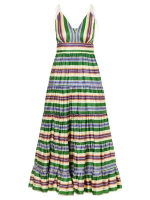 CRISTIANO MARCHELI Allegra Tiered Striped Silk-blend Maxi Dress - Multi