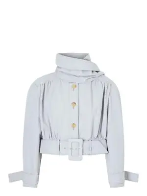 Chloé Belted Scarf-detailed Gathered Cropped Jacket - Blue