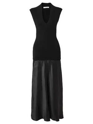 Christopher Esber Ribbed Cashmere And Silk-satin Maxi Dress - Black