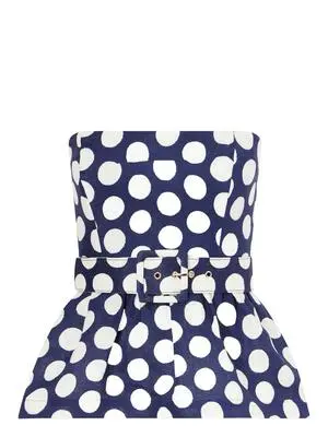 Cara Cara Tilda Strapless Belted Peplum Polka Dot Linen Top - Blue